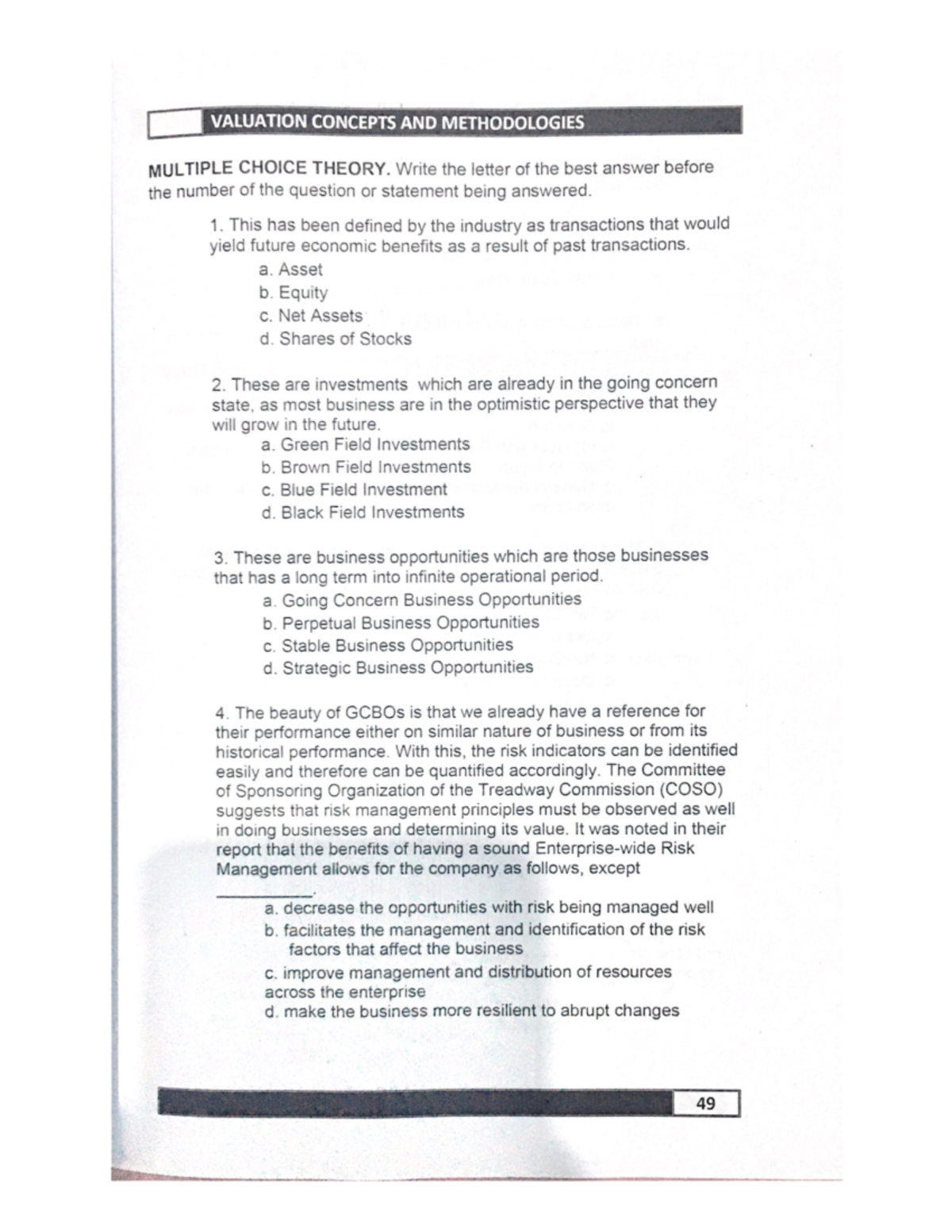 Valuation concept and methodologies ch4 - Accountancy - Studocu