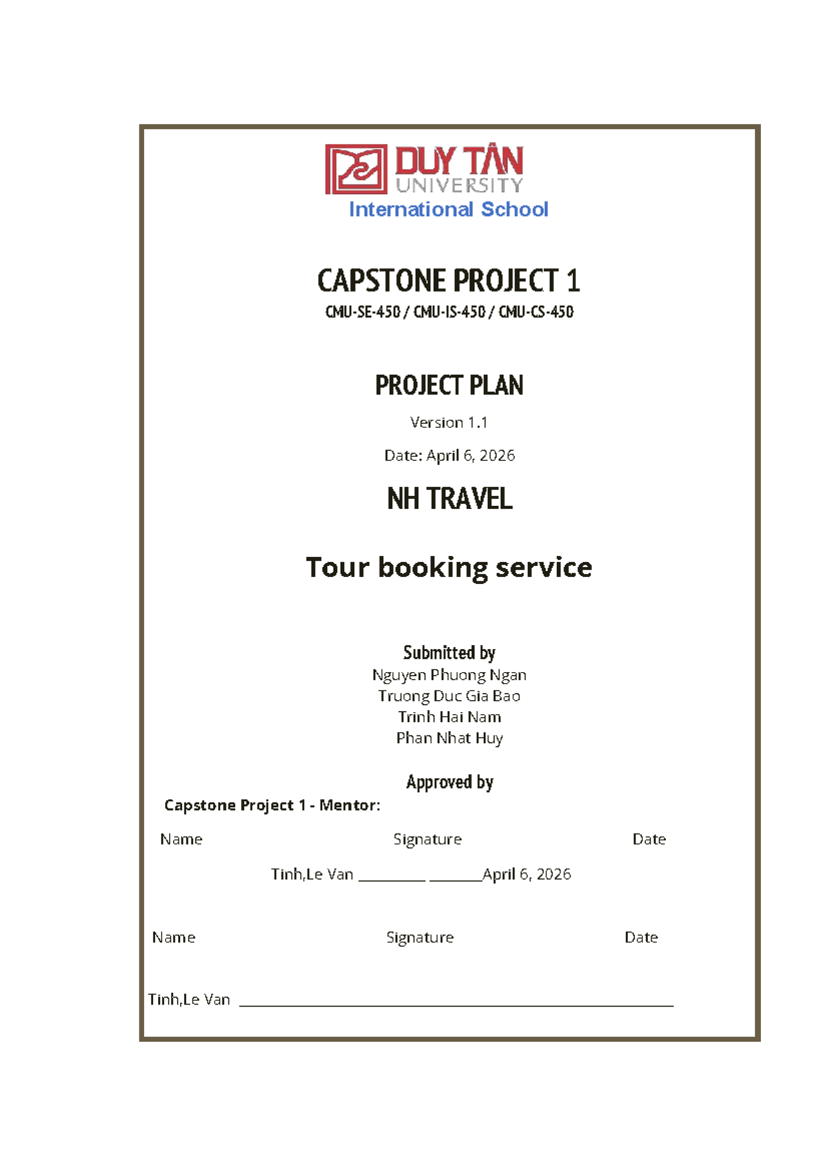 International School CAPSTONE PROJECT 1: NH TRAVEL Project Plan v1.1 ...