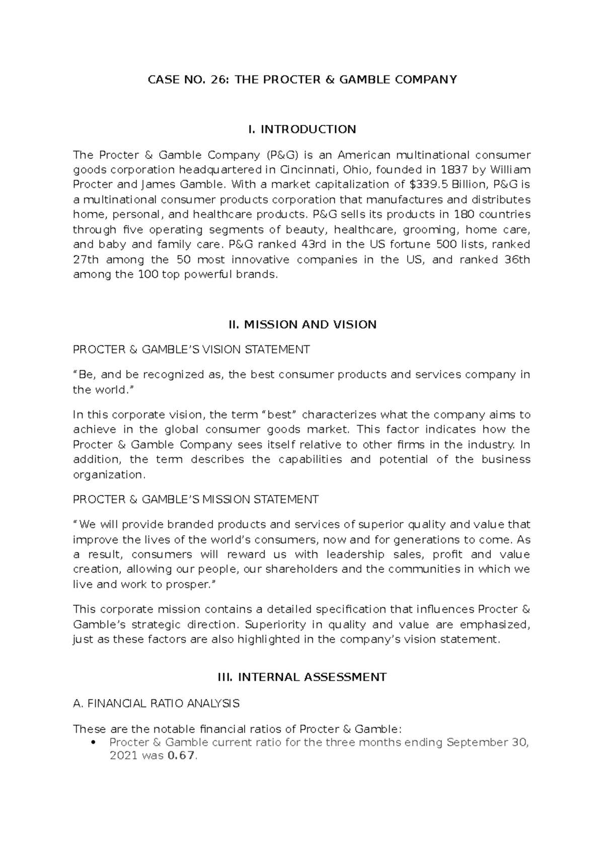 CASE STUDY NO. 26: ANALYSIS OF PROCTER & GAMBLE'S STRATEGIC POSITION ...