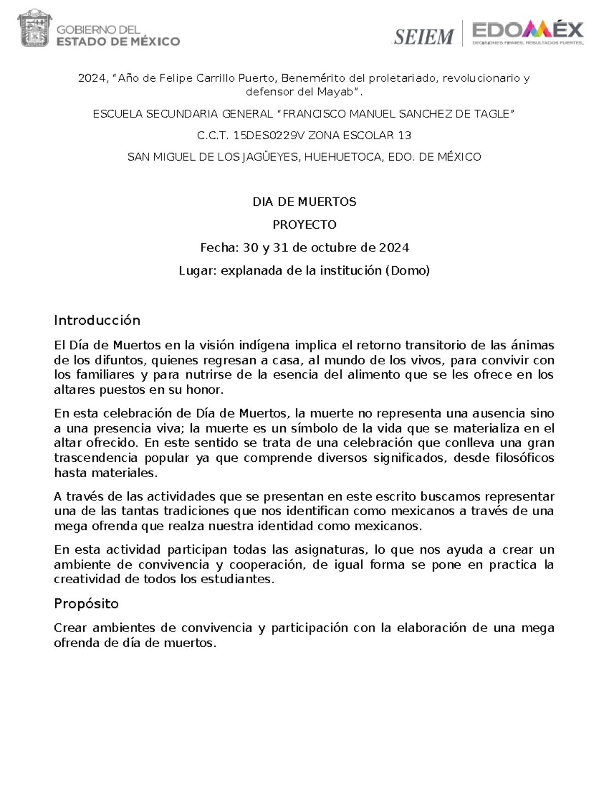 Proyecto Ofrendas 2024 - Celebración del Día de Muertos en la Escuela ...