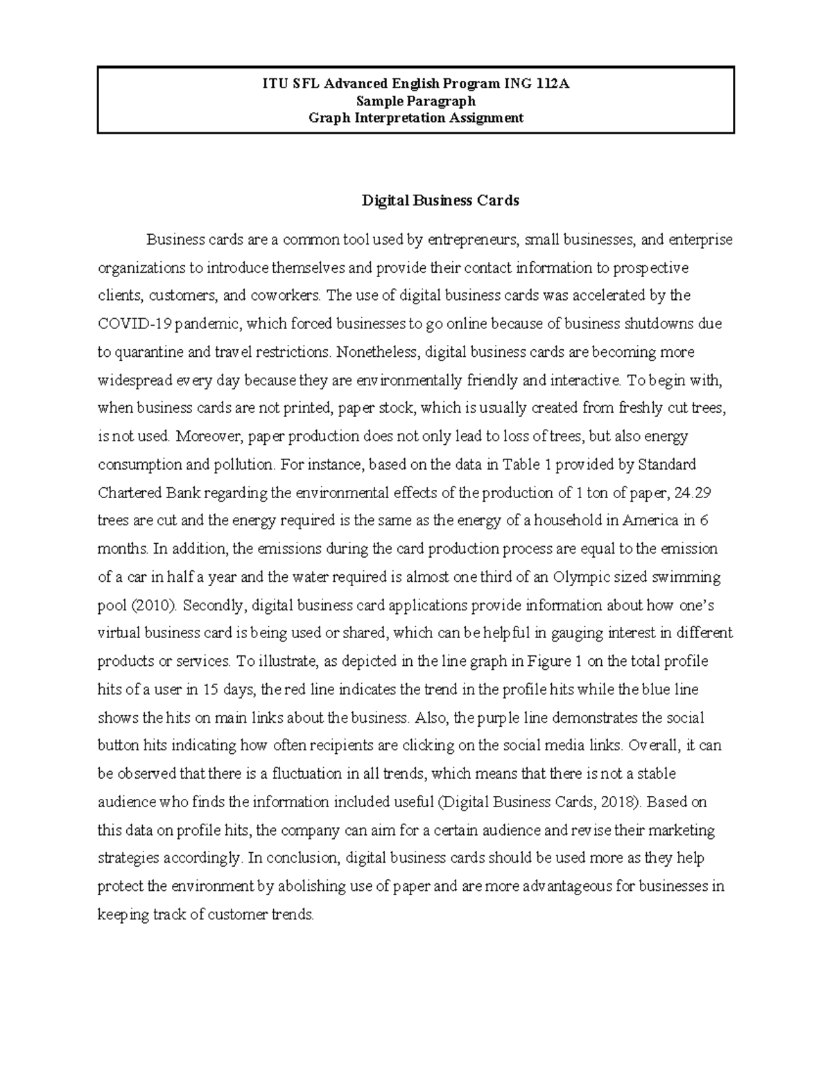 ING 112A Sample Paragraph on Digital Business Cards & Graph Analysis ...