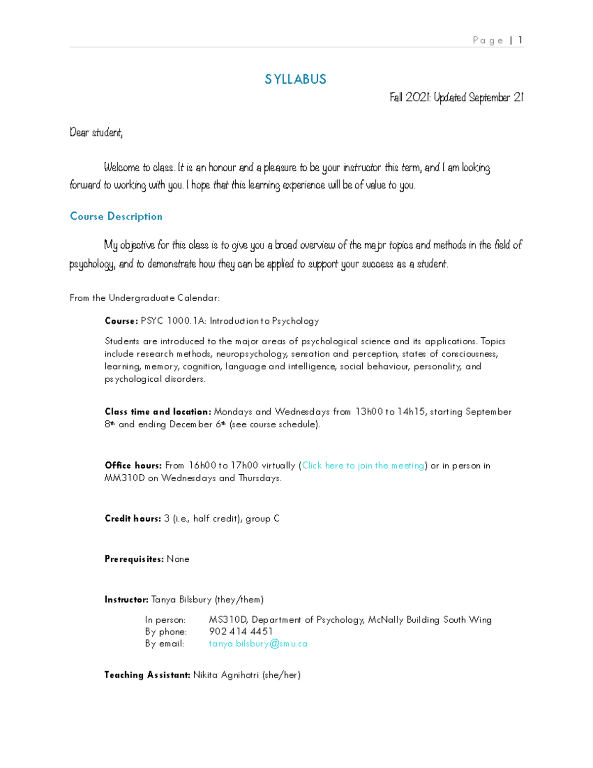 PSYC 1000 Syllabus: Introduction to Psychology Fall 2021 - Studocu