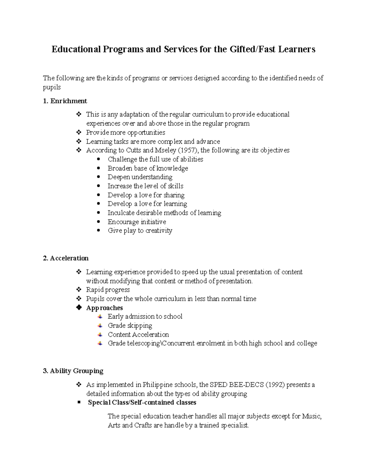 Educational Programs and Services for the Gifted-Fast Learnres ...