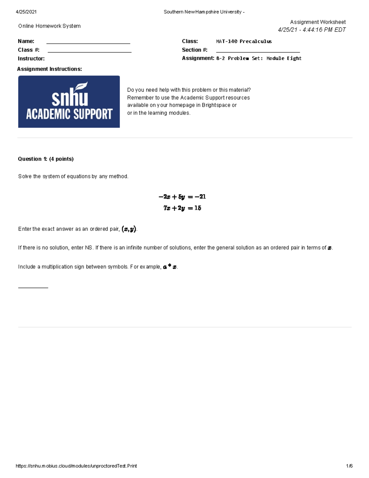 MAT-140 Final Exam: Module 8 Problem Set Solutions - Studocu