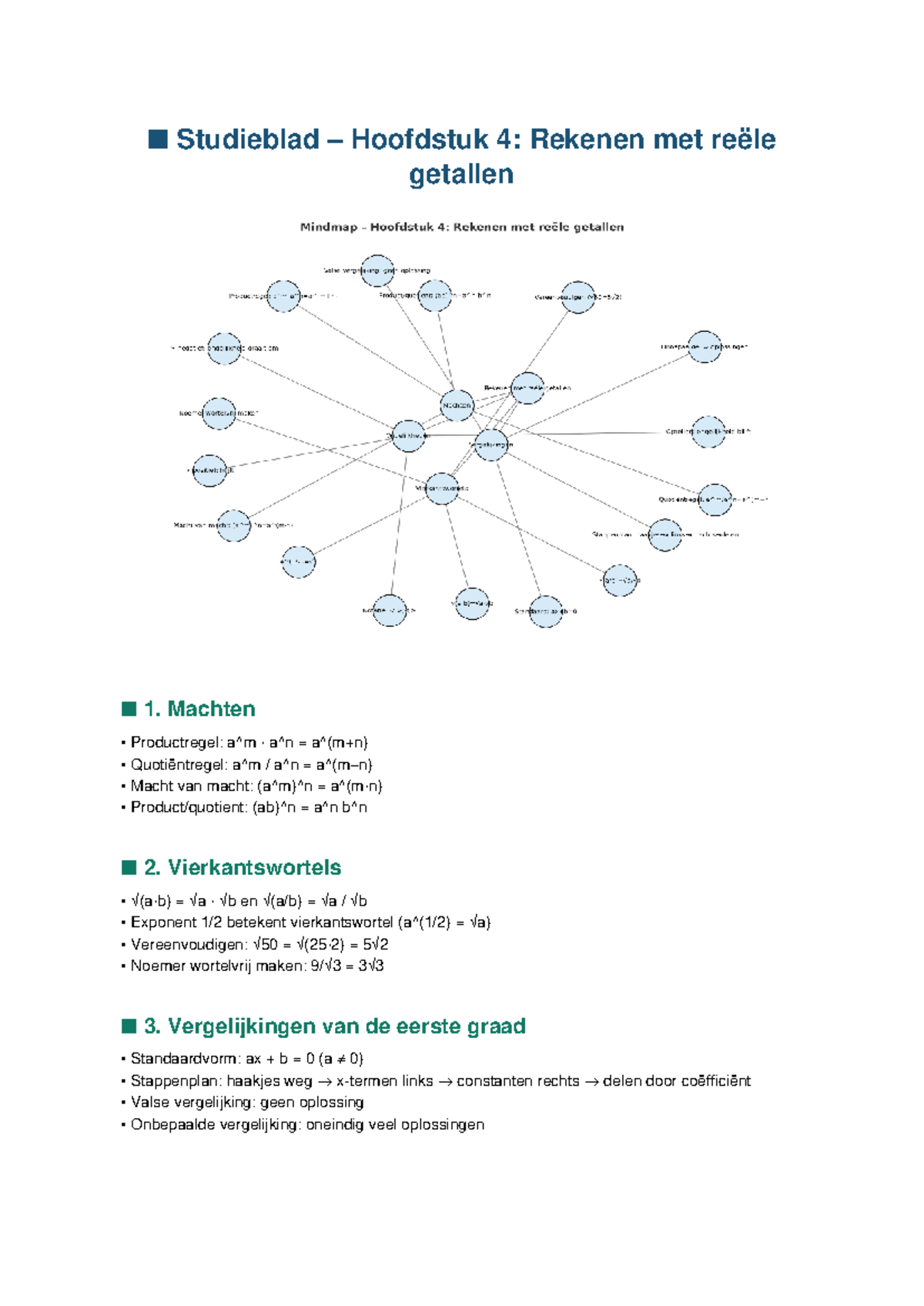 Studieblad H4: Rekenen met Reële Getallen en Vergelijkingen - Studocu