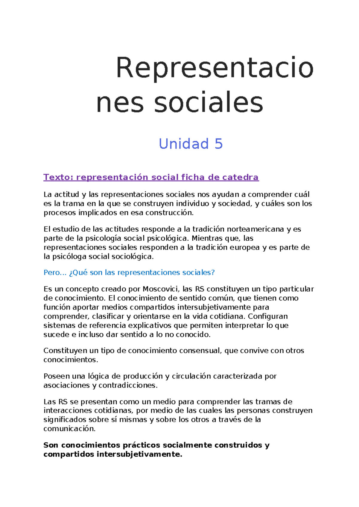 P.social representaciones sociales - Representacio nes sociales Unidad ...