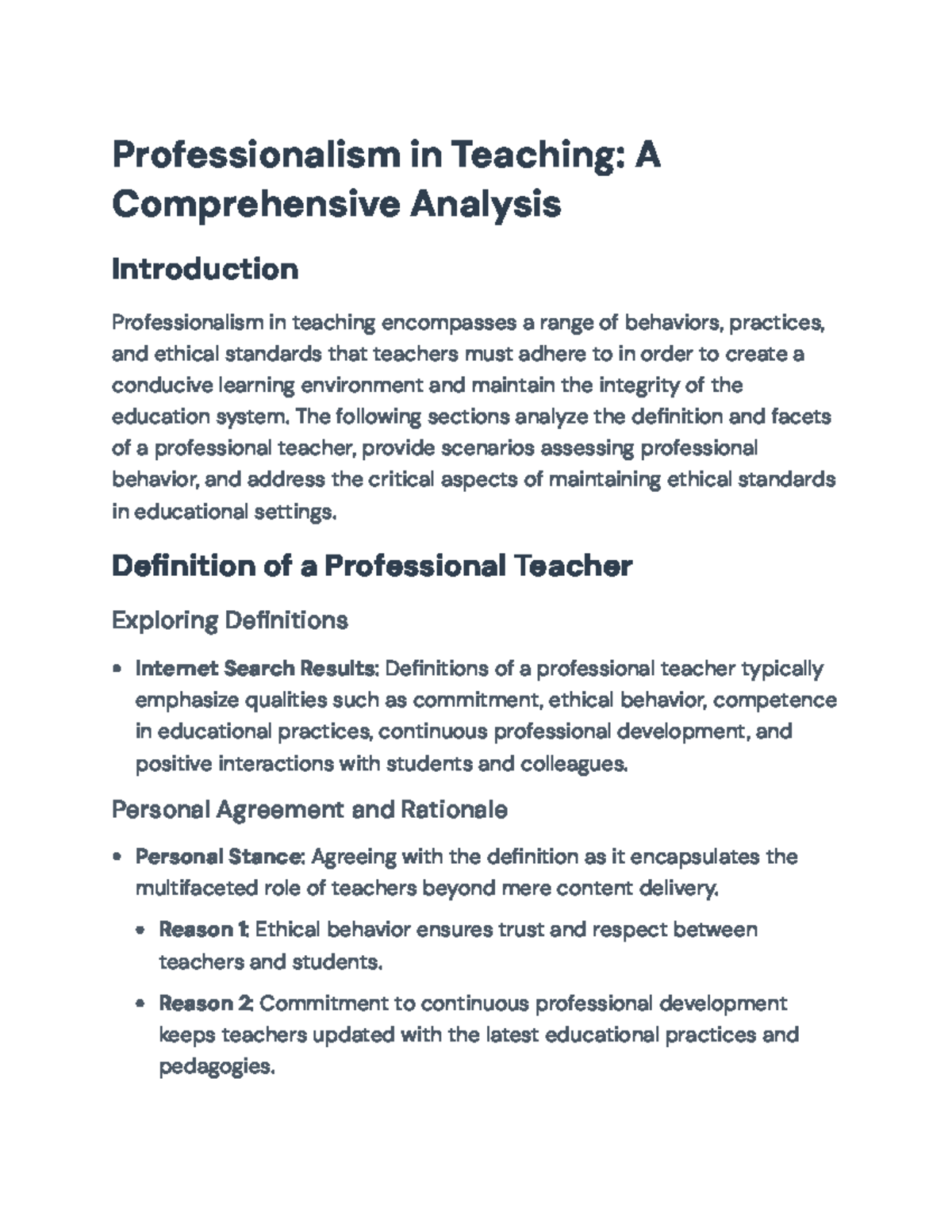 Professionalism in Teaching: Ethical Standards & Practices Analysis - Studocu