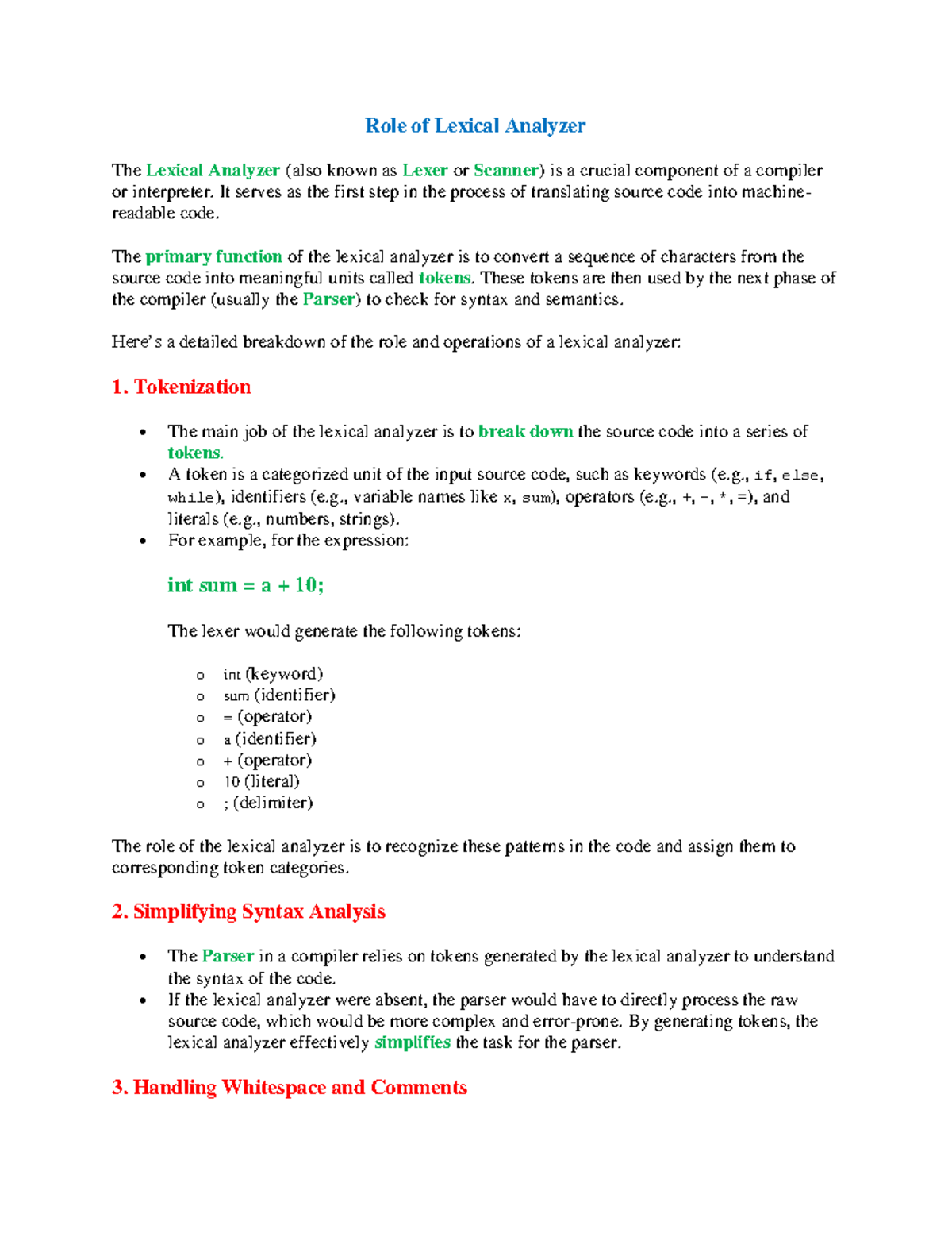 Lexical Analyzer's Role in Compilers: A Comprehensive Guide - Studocu