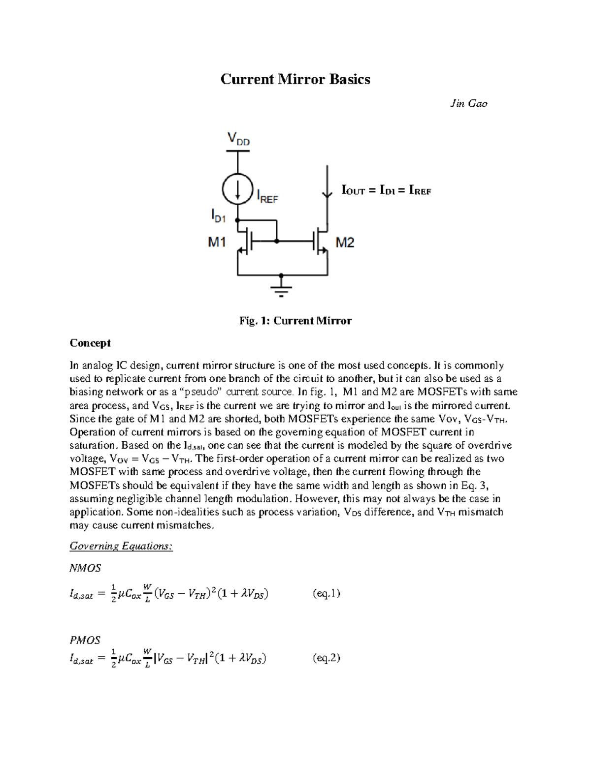 Current Mirror Basics: Understanding NMOS/PMOS Configurations - Studocu