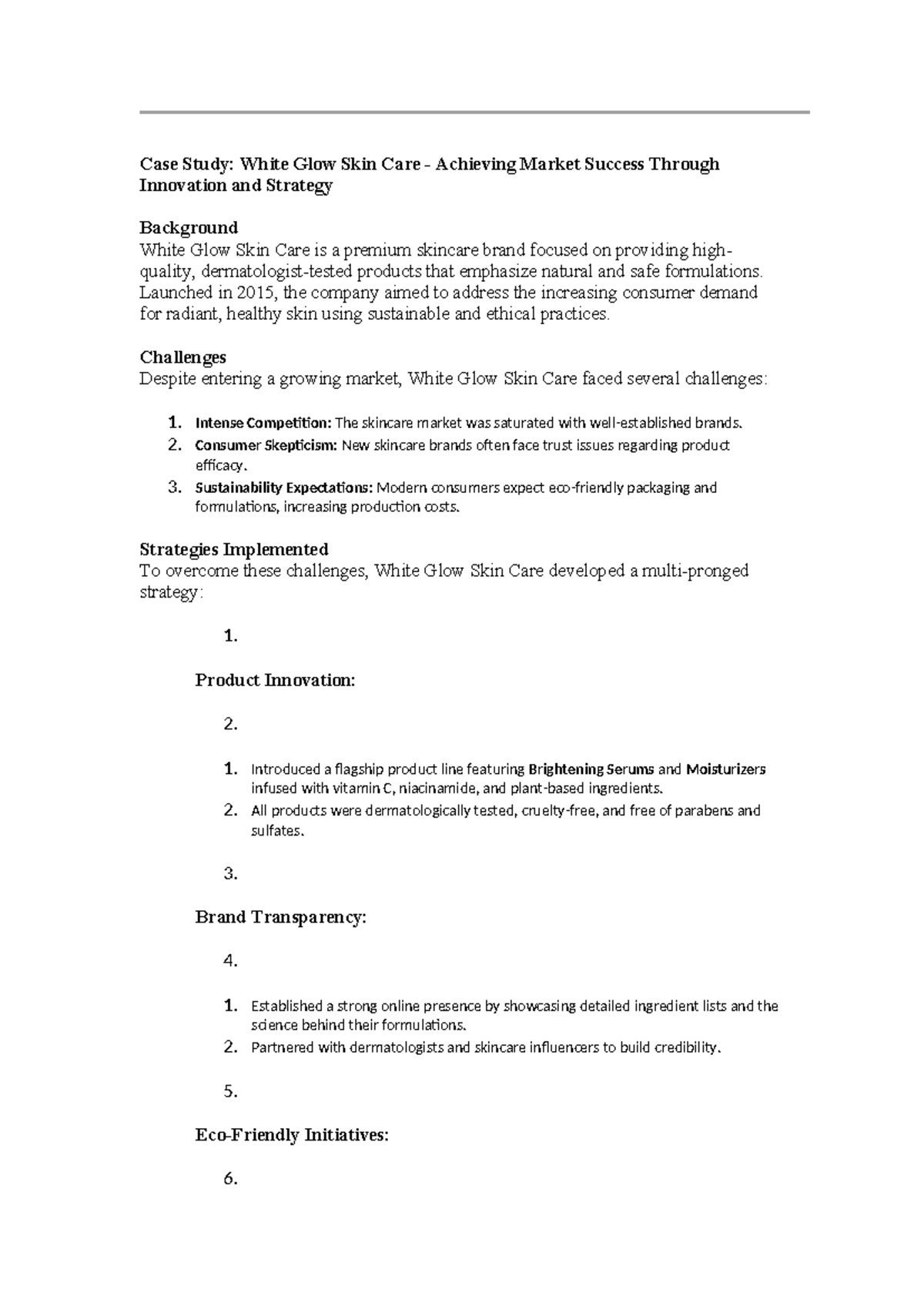 Case Study: White Glow Skin Care Strategies for Market Success - Studocu