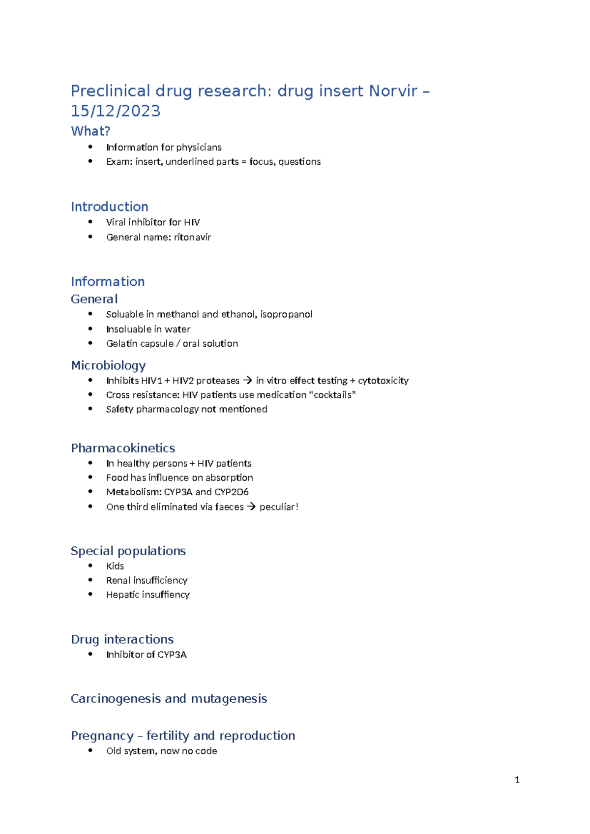Final Exam Study Notes: Drug Insert for Norvir (Ritonavir) - Studocu