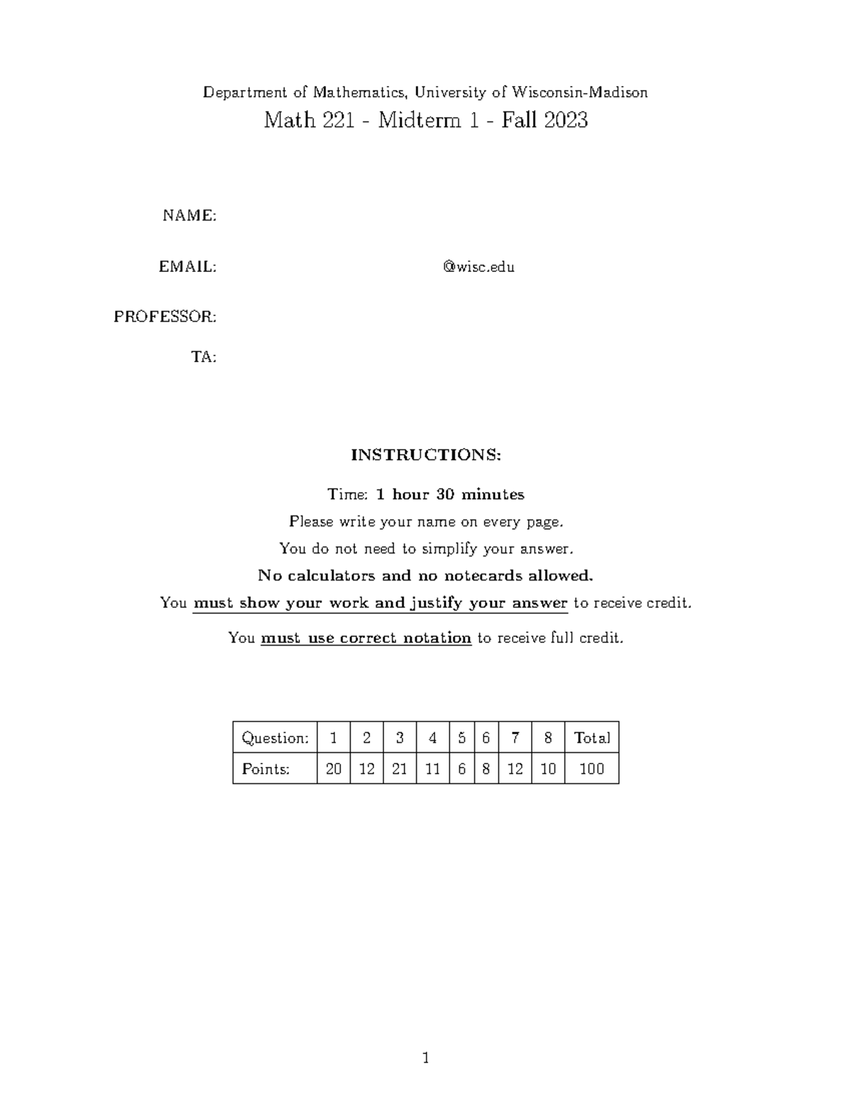 221 F23 mid 1 - midterm practice - Department of Mathematics, University of Wisconsin-Madison ...