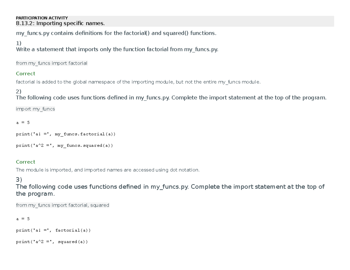 8.13.2 Python Importing Specific Functions from Modules - Studocu