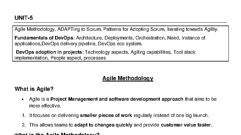 Agile Methodology and DevOps: SPM Unit 5 Insights and Practices - Studocu