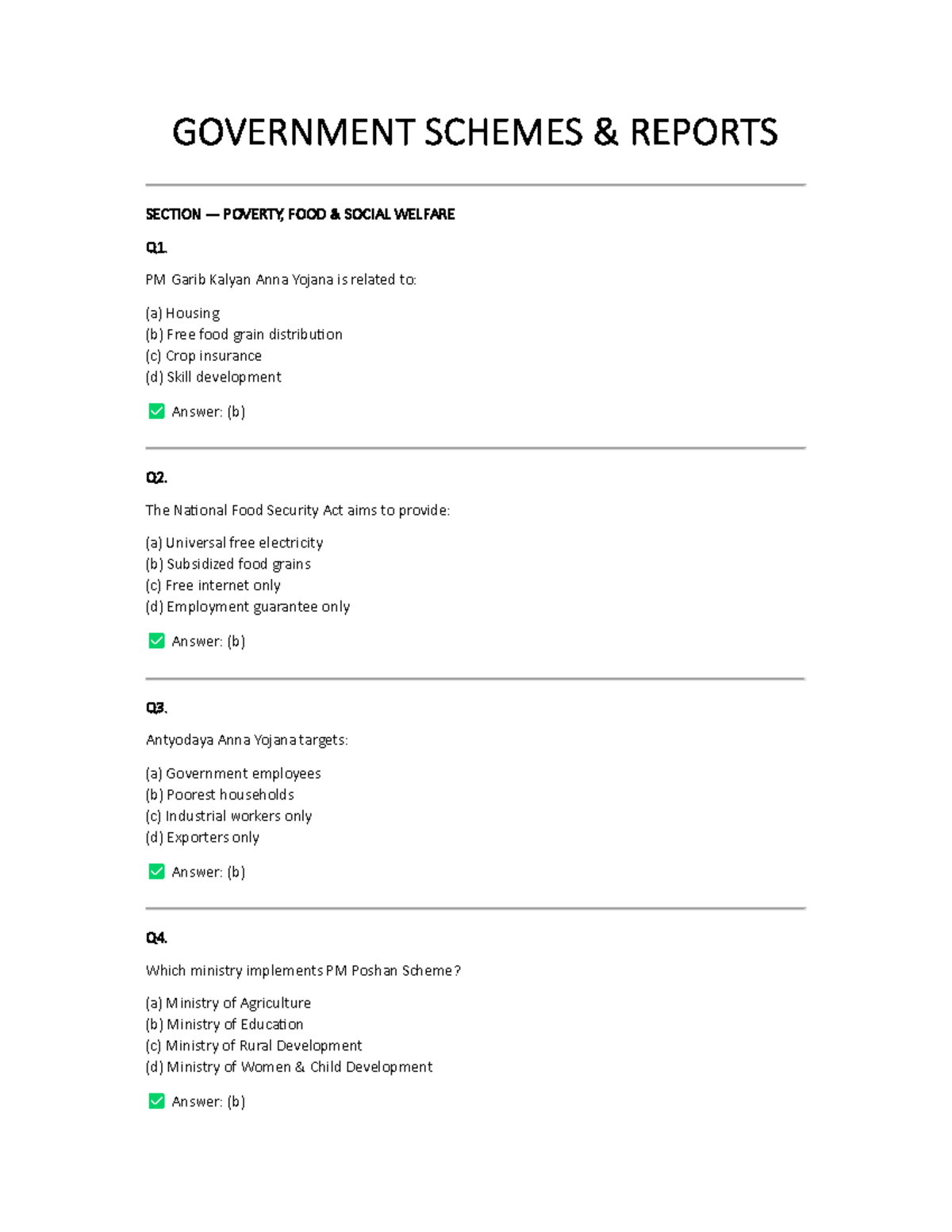 Government Schemes & Reports: Poverty, Food, and Social Welfare ...