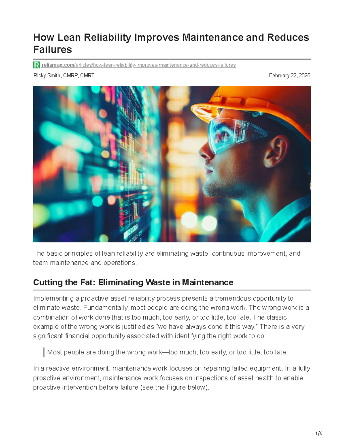 Lean Reliability: Enhancing Maintenance & Reducing Failures - Studocu