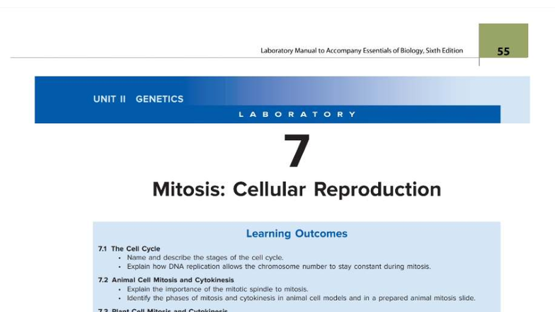 Laboratory 7: Mitosis and Cellular Reproduction in BIO 011 - Studocu