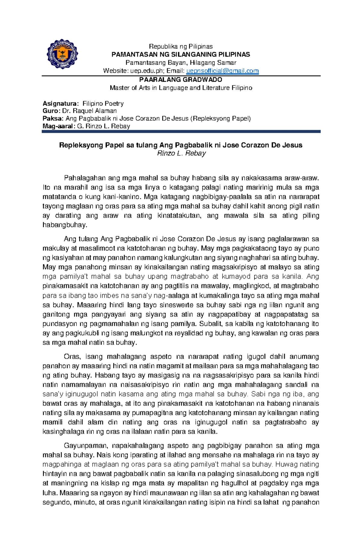 Rubriks na Gabay sa Pagsusuri at Pagtataya - Mga Leksyon - Studocu