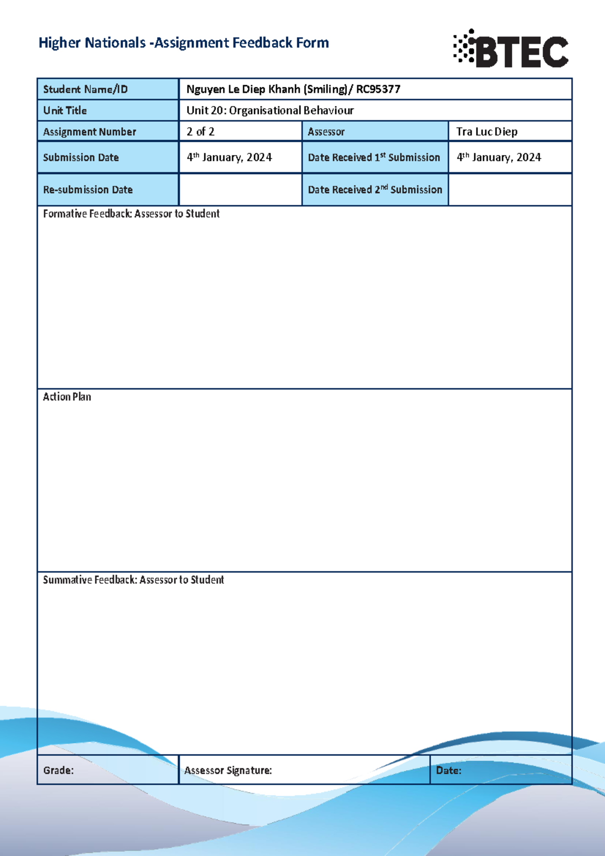 Feedback-Form-OB2- Khanh (1) - Copy - Computer Architecture - Higher ...