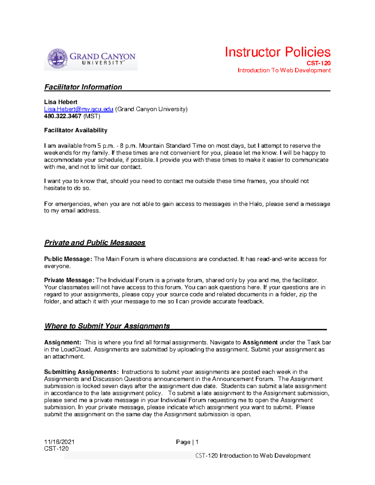 CST-120 Instructor Policies and Guidelines for Web Development - Studocu