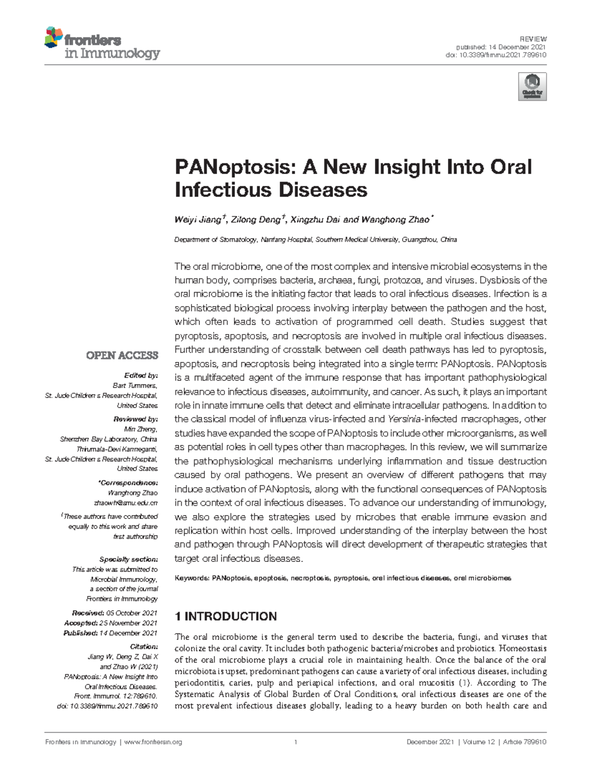 PANoptosis Mechanisms in Oral Infectious Diseases: A Comprehensive ...