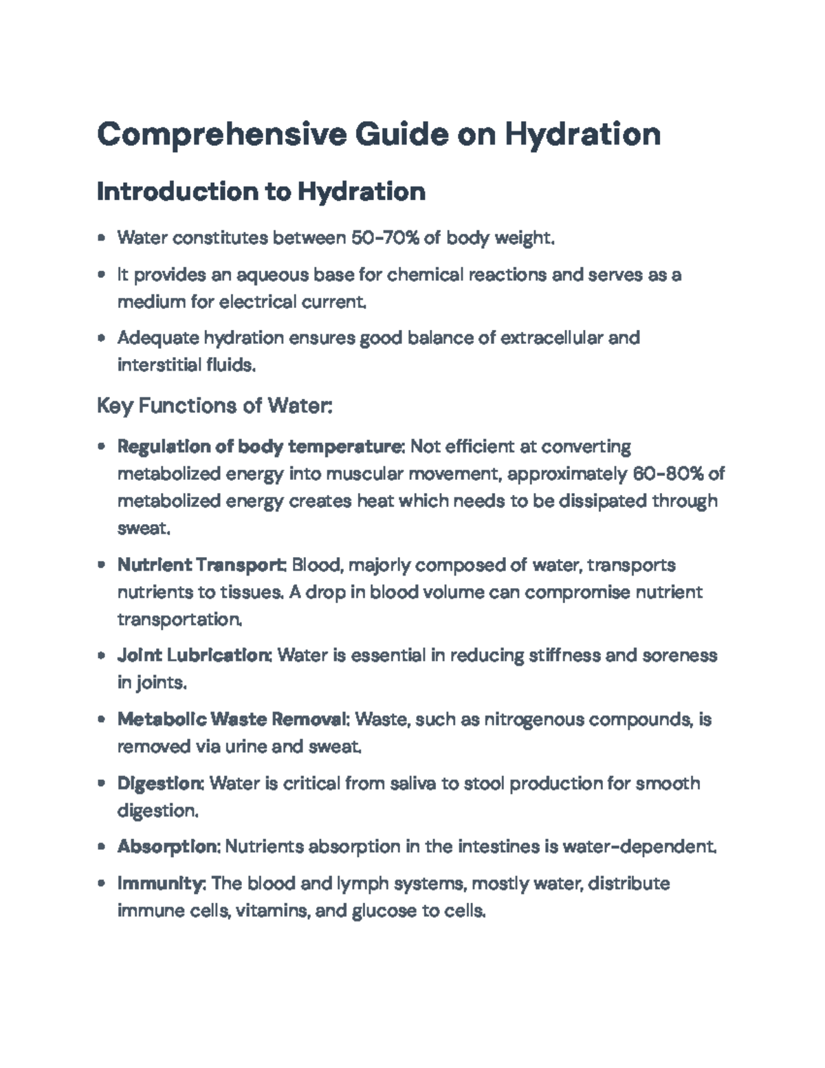Comprehensive Guide on Hydration: Importance, Functions, and Strategies - Comprehensive Guide on ...
