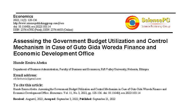 Assessing Budget Utilization & Control in Guto Gida Woreda (Econ 11 ...