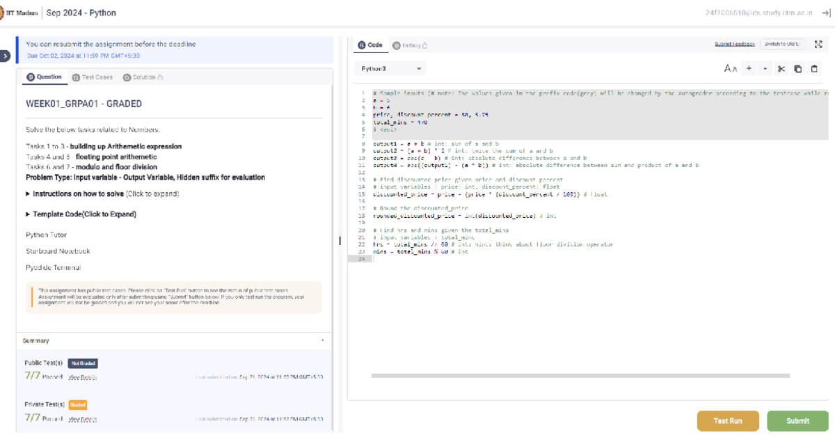 Python GRPA Week 1 - Assignment on Arithmetic & Logical Operations ...