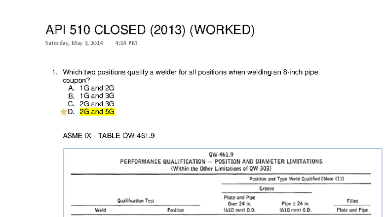 API 510 Closed Book Exam Practice Questions and Answers - Studocu