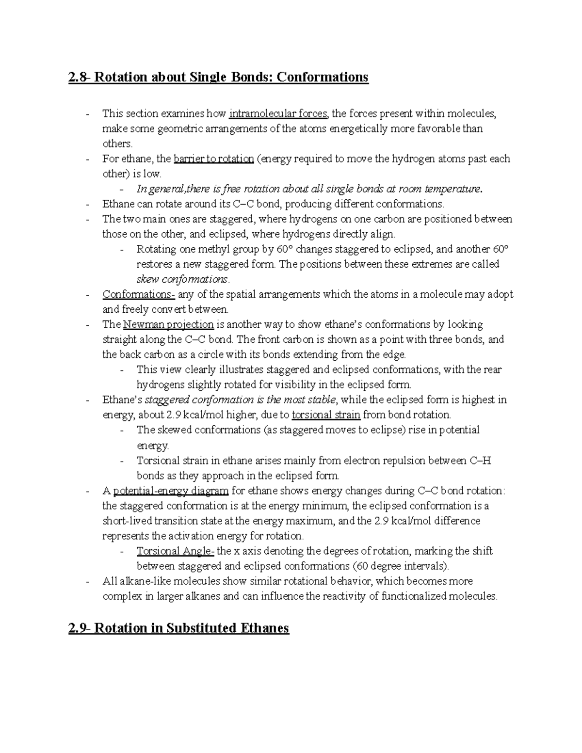 Chem 14C: Rotation about Single Bonds and Conformations Notes - Studocu