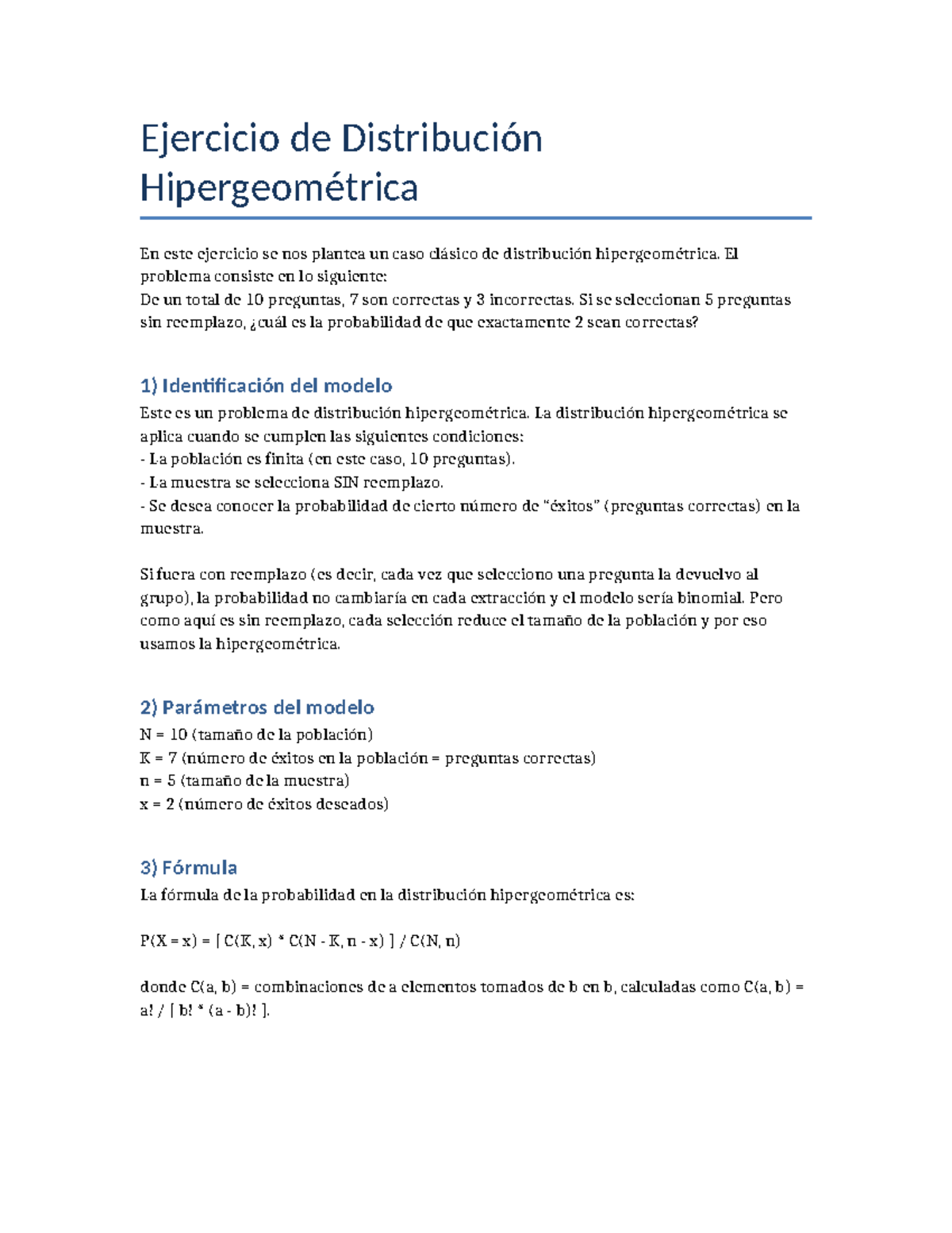 Ejercicio de Distribución Hipergeométrica - Probabilidad de Éxitos ...