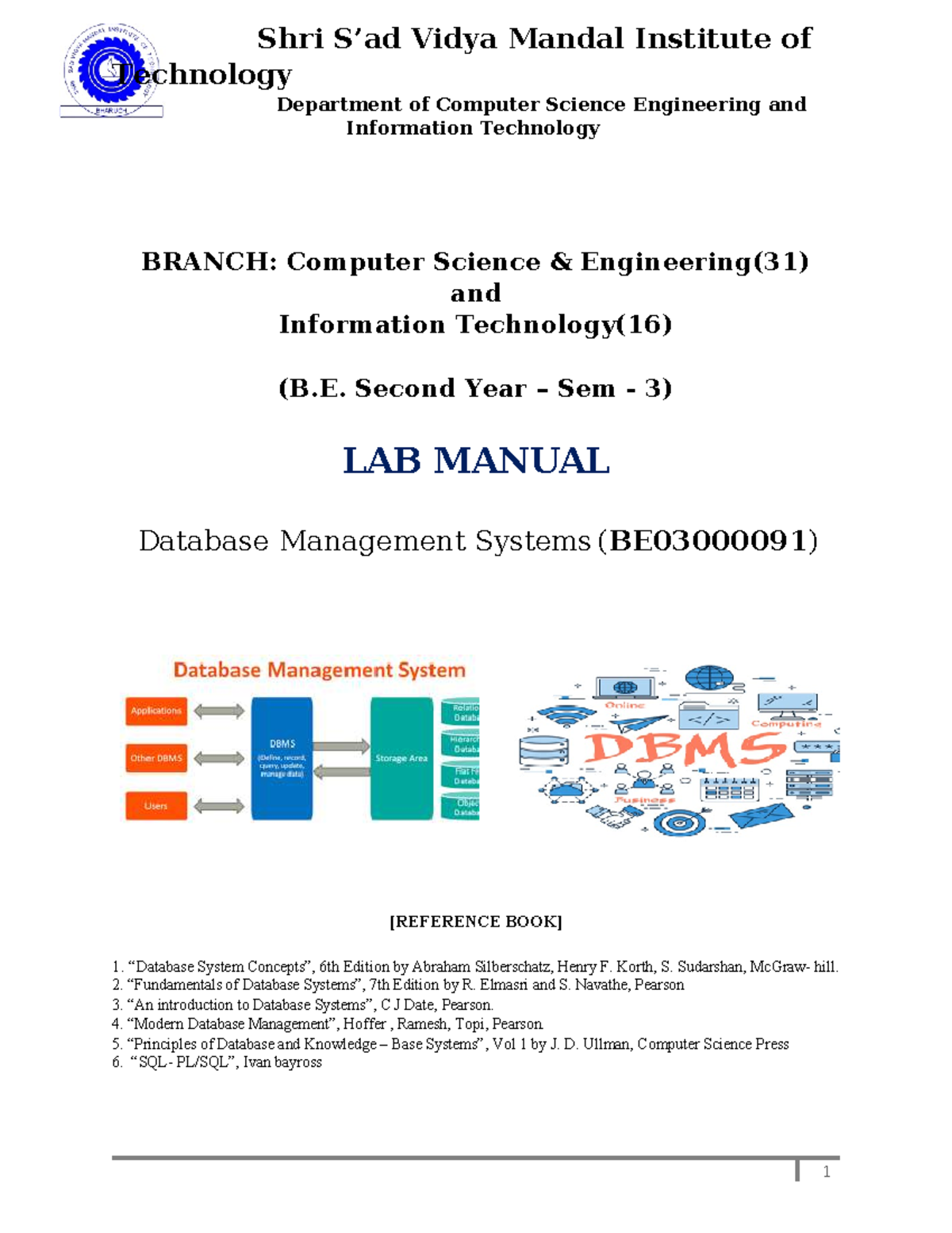 DBMS Lab Manual (B.E. Sem 3) - Practical Exercises & Commands - Studocu