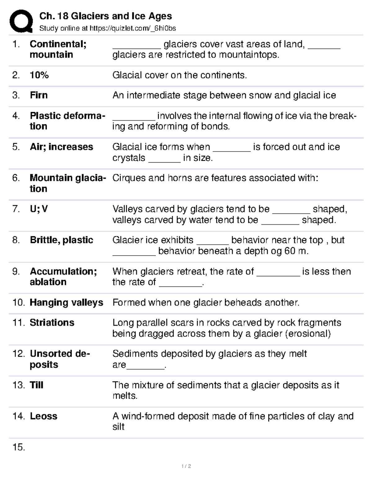 Geology chp 18 - study guide and notes - Ch. 18 Glaciers and Ice Ages ...