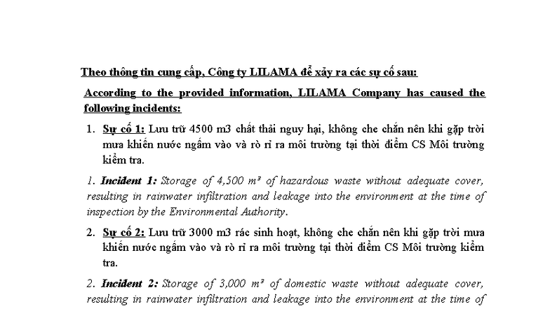 Thư Tư Vấn Về Vi Phạm Môi Trường Của Công Ty LILAMA - E - SSSSSSSS ...