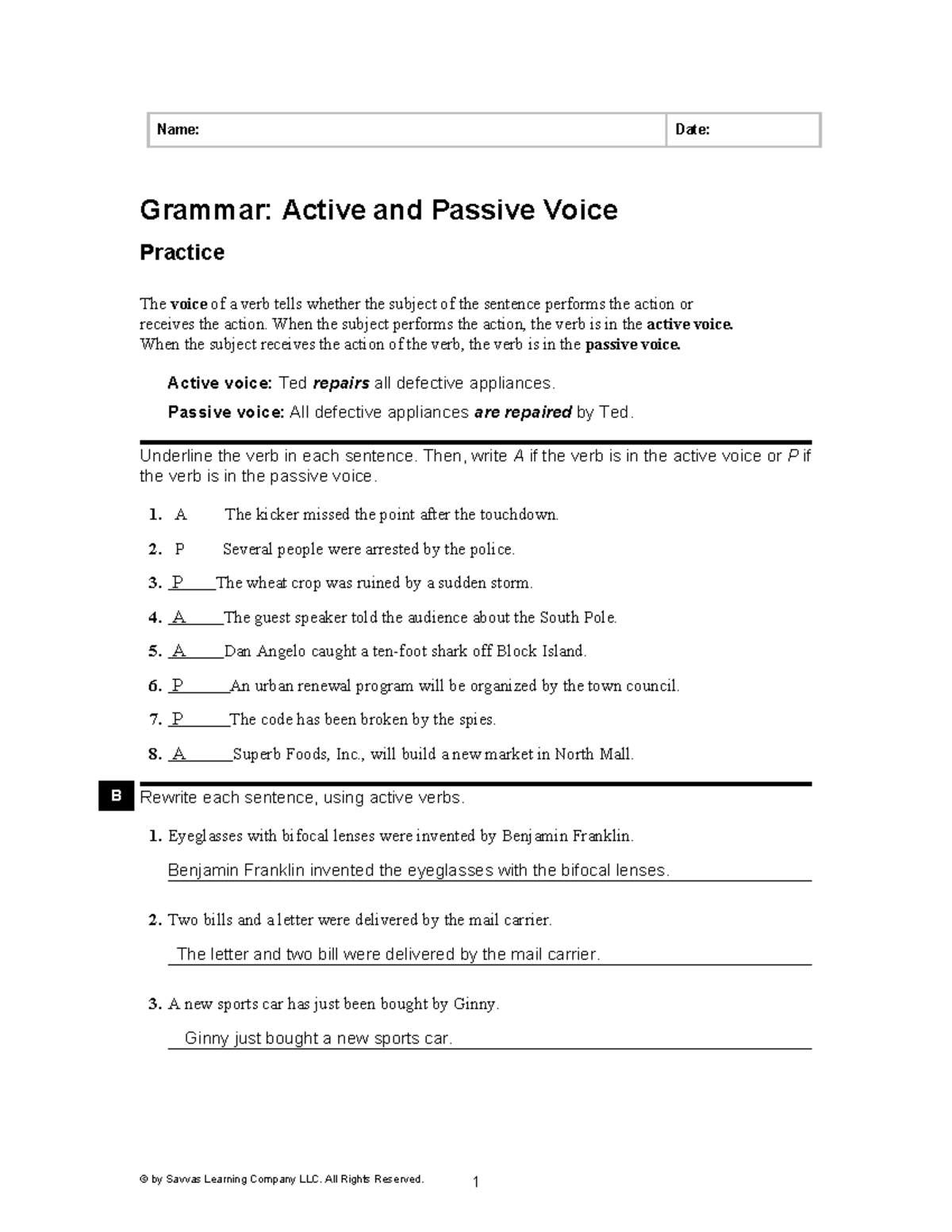 Active Voice vs Passive Voice Practice (Grammar) - Studocu