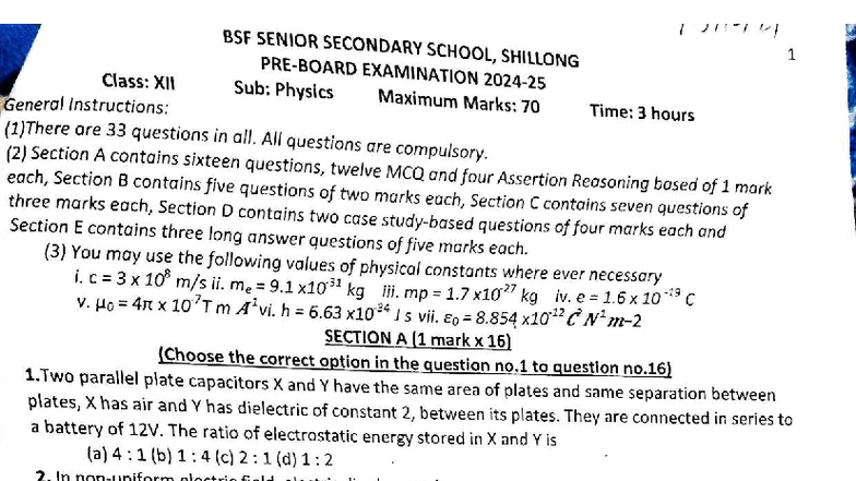 BSF 1177 PHYSICS SENIOR SECONDARY EXAMINATION NOTES - Studocu