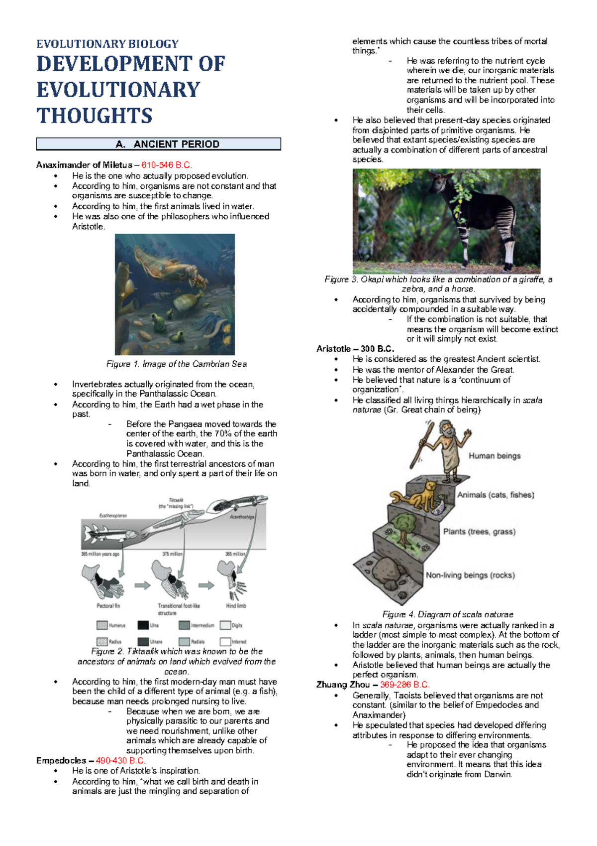 LEC 2 - Development of Evolutionary Ideas in Ancient Biology - Studocu