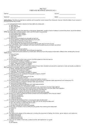 Information Sheet 1.1-2 Take Table Reservations - INFORMATION SHEET 1 ...