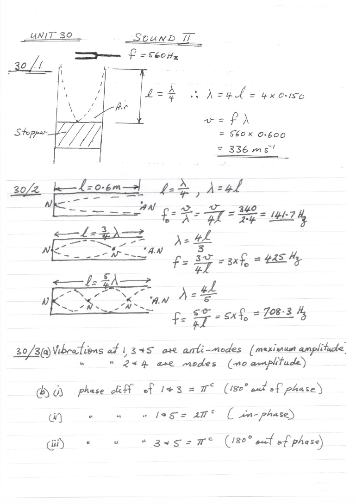 Unit 30: Sound II - Detailed Solutions & Harmonic Analysis - Studocu