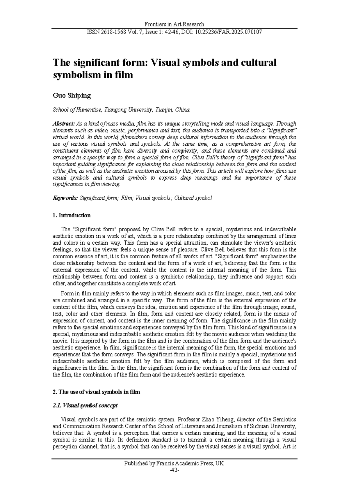 Significant Form: Exploring Visual Symbols in Film - FA6013 Essay - Studocu