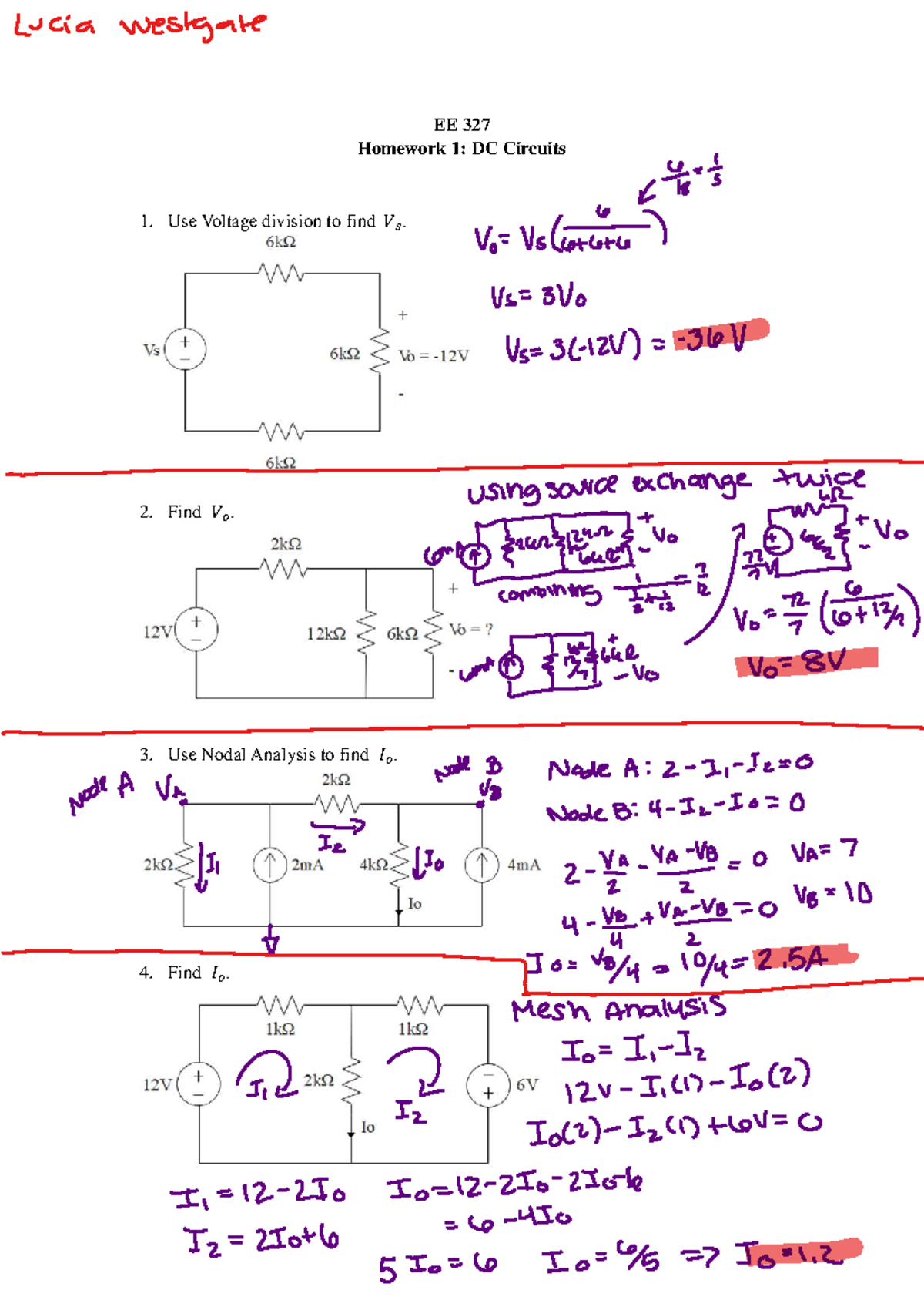 HW1 DC Circuits Westgate - EE327 - EE 327 Homework 1: DC Circuits Use ...