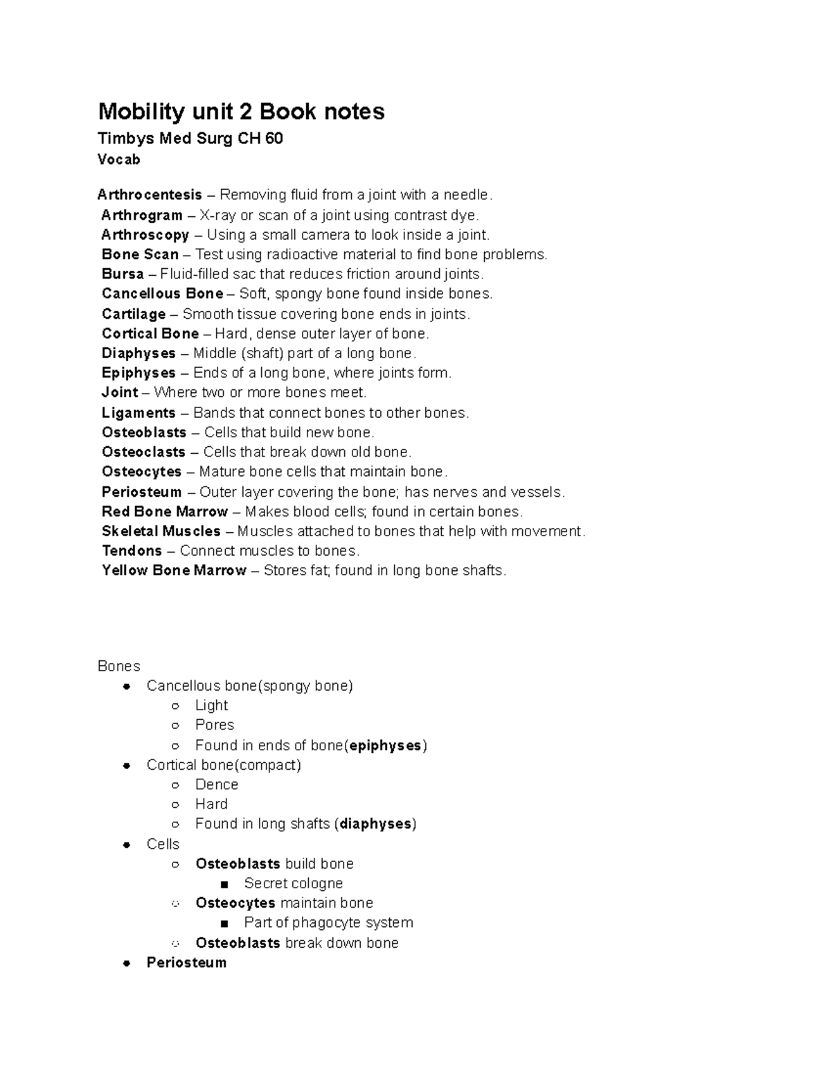 Mobility Unit 2 Notes: Fracture Care & Nursing Management - Studocu