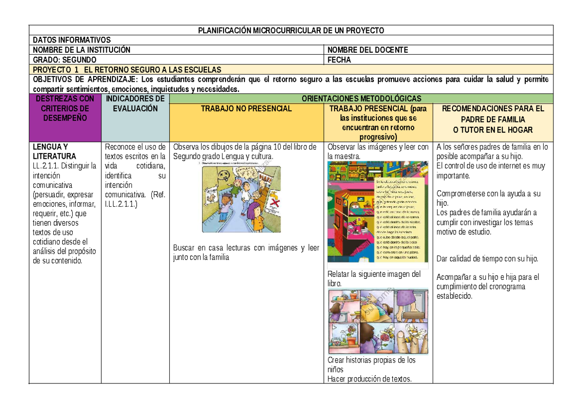 PLANIFICACIÓN MICROCURRICULAR DE PROYECTOS PARA SEGUNDO GRADO - Studocu