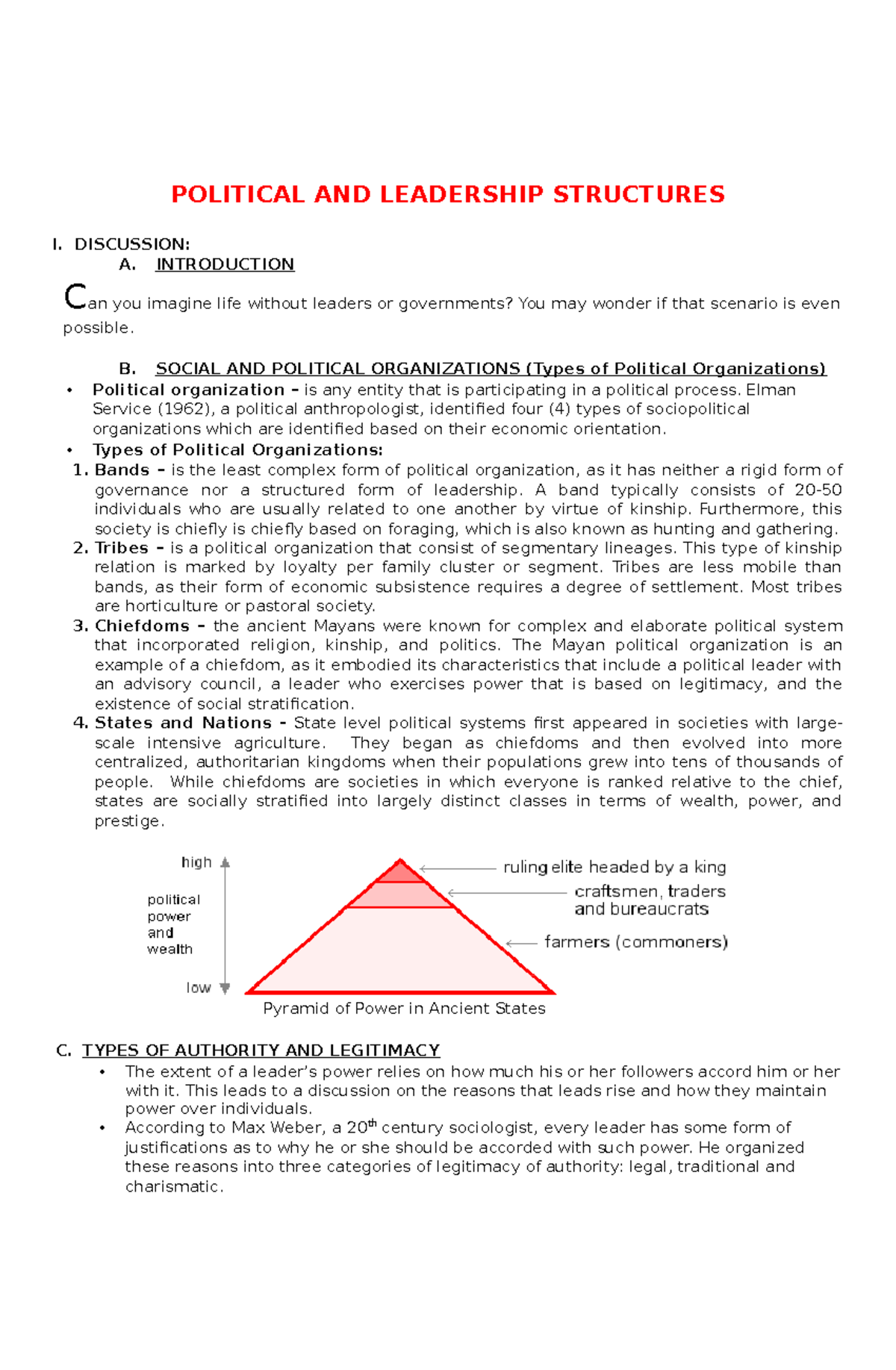 Politics-FOR- Students - POLITICAL AND LEADERSHIP STRUCTURES I ...