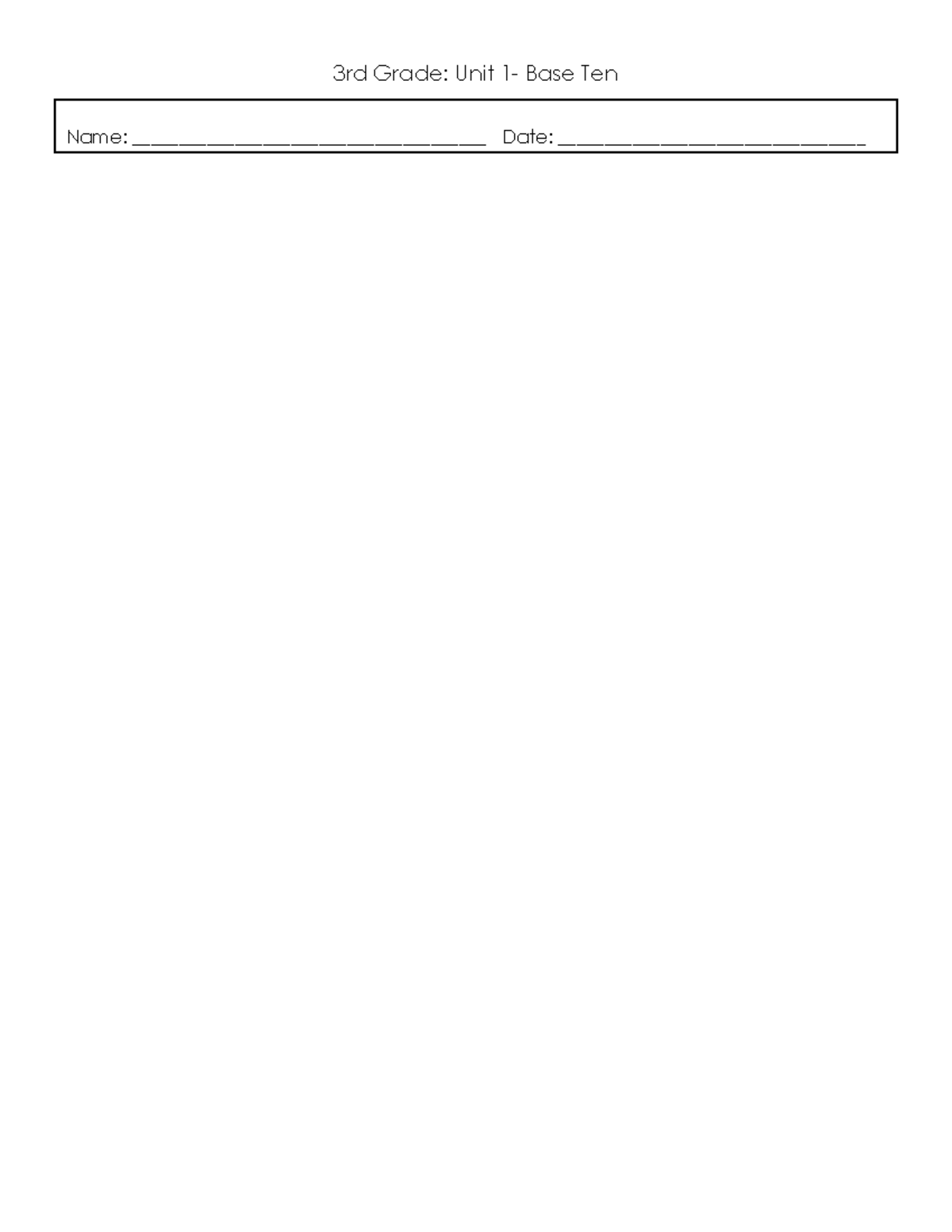 3rd Grade: Unit Base Ten Study Guide (10.NBT.1, 11.NBT.2) - Studocu