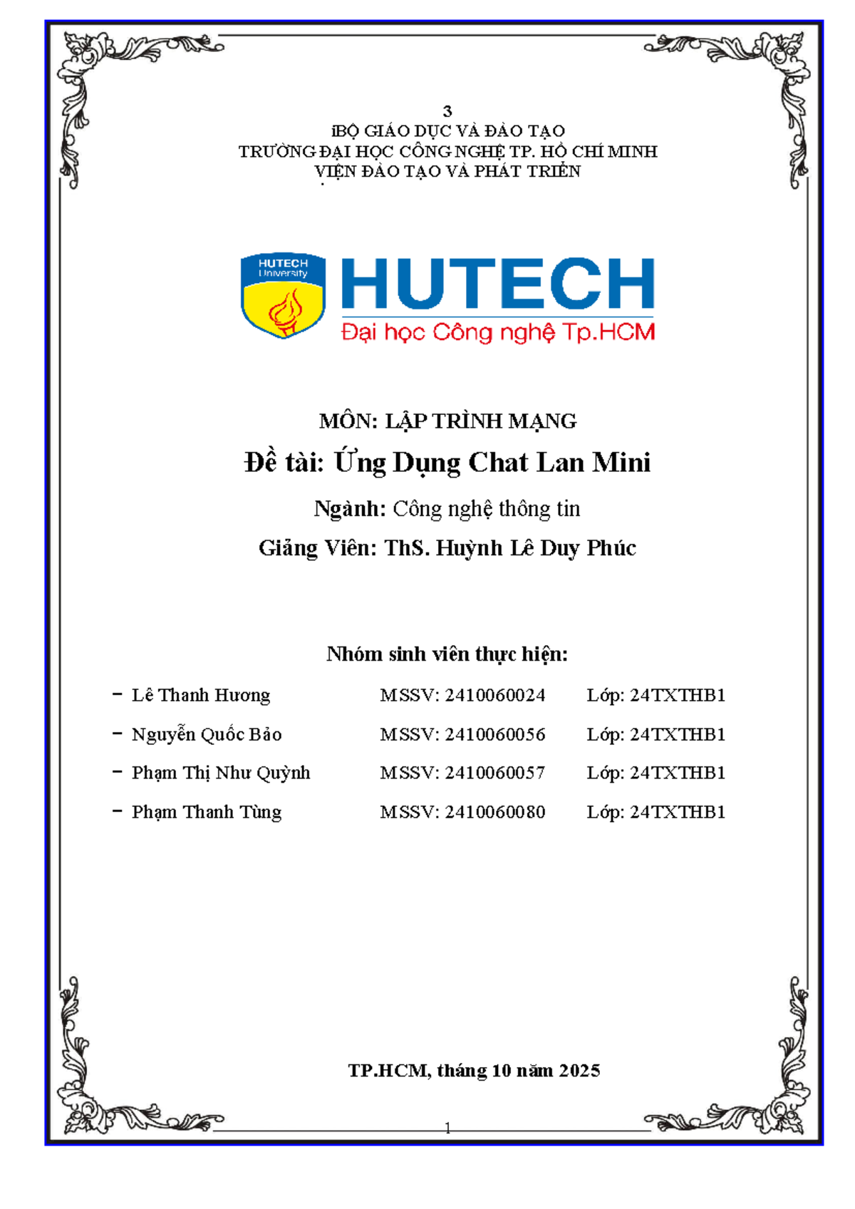 ĐỒ ÁN MÔN HỌC: ỨNG DỤNG CHAT LAN MINI - LẬP TRÌNH MẠNG - Studocu