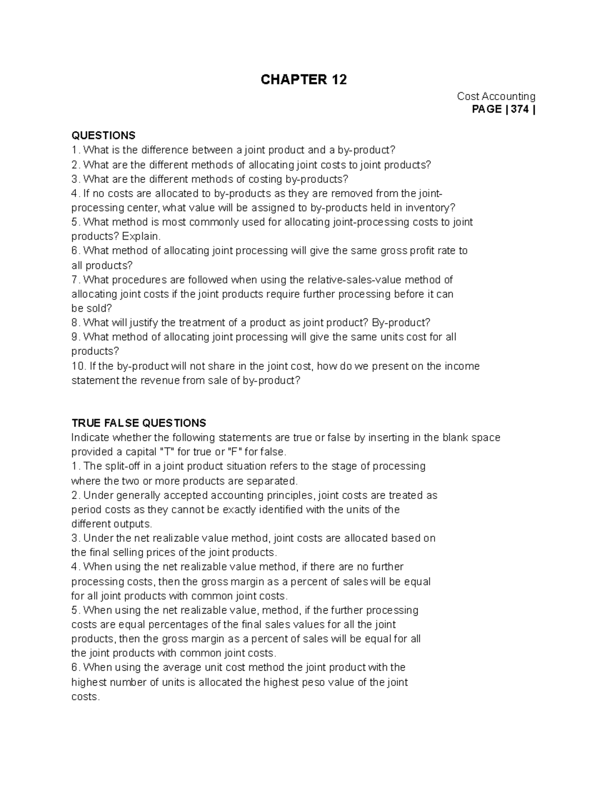 COST Accounting Activities for Chapters 12-13 Review and Practice - Studocu