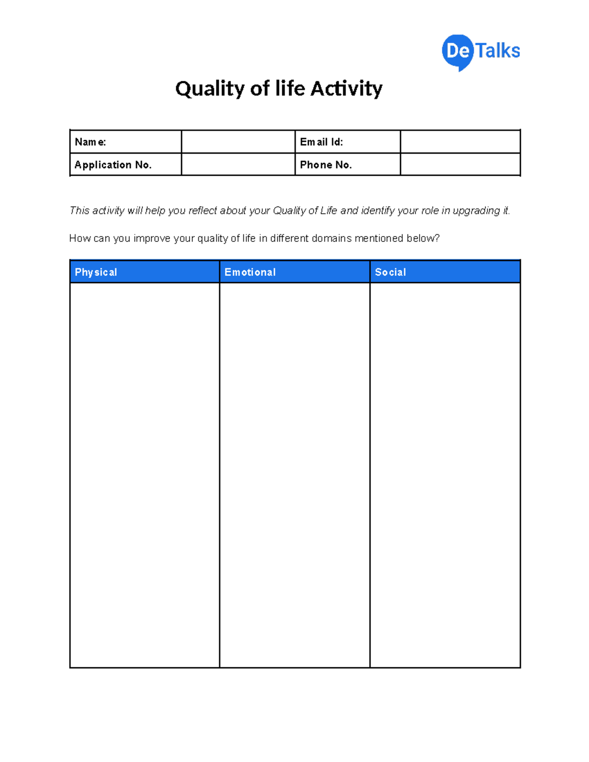 Quality of Life Activity 4 - PNUR124 - Quality of life Activity Name ...