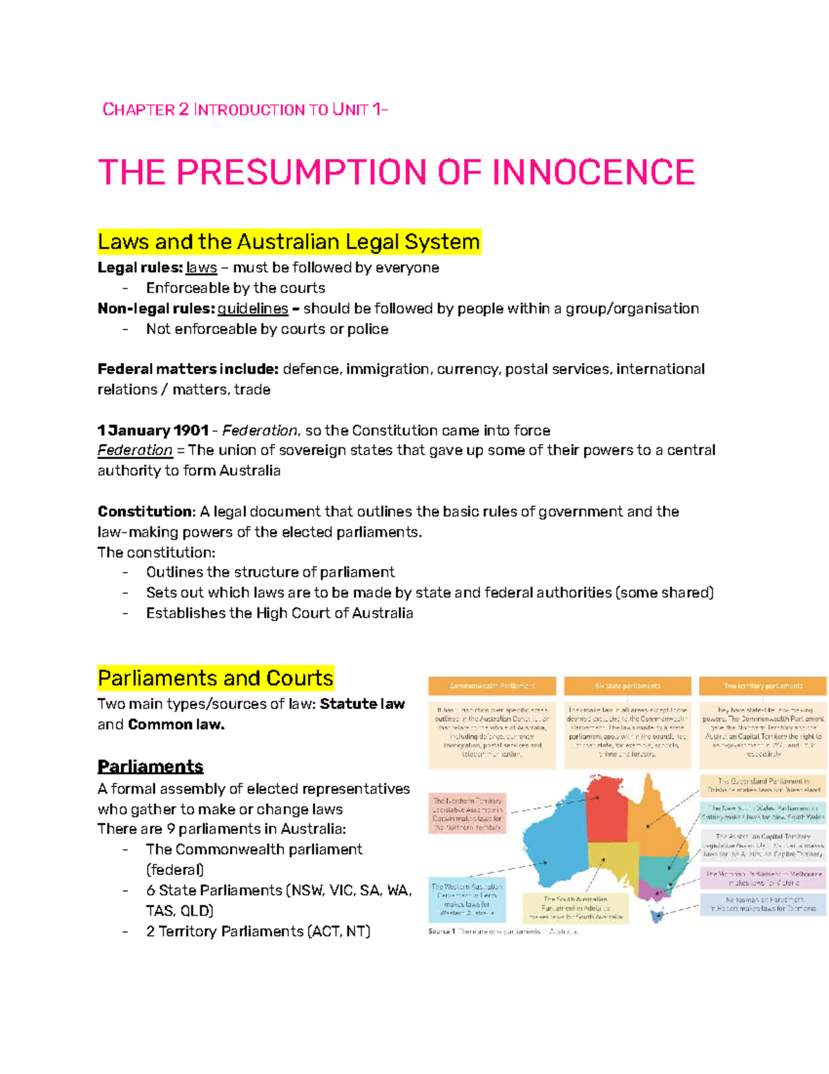 Legal Studies - Unit 1 AOS 1 - Chapter 2: Presumption of Innocence ...