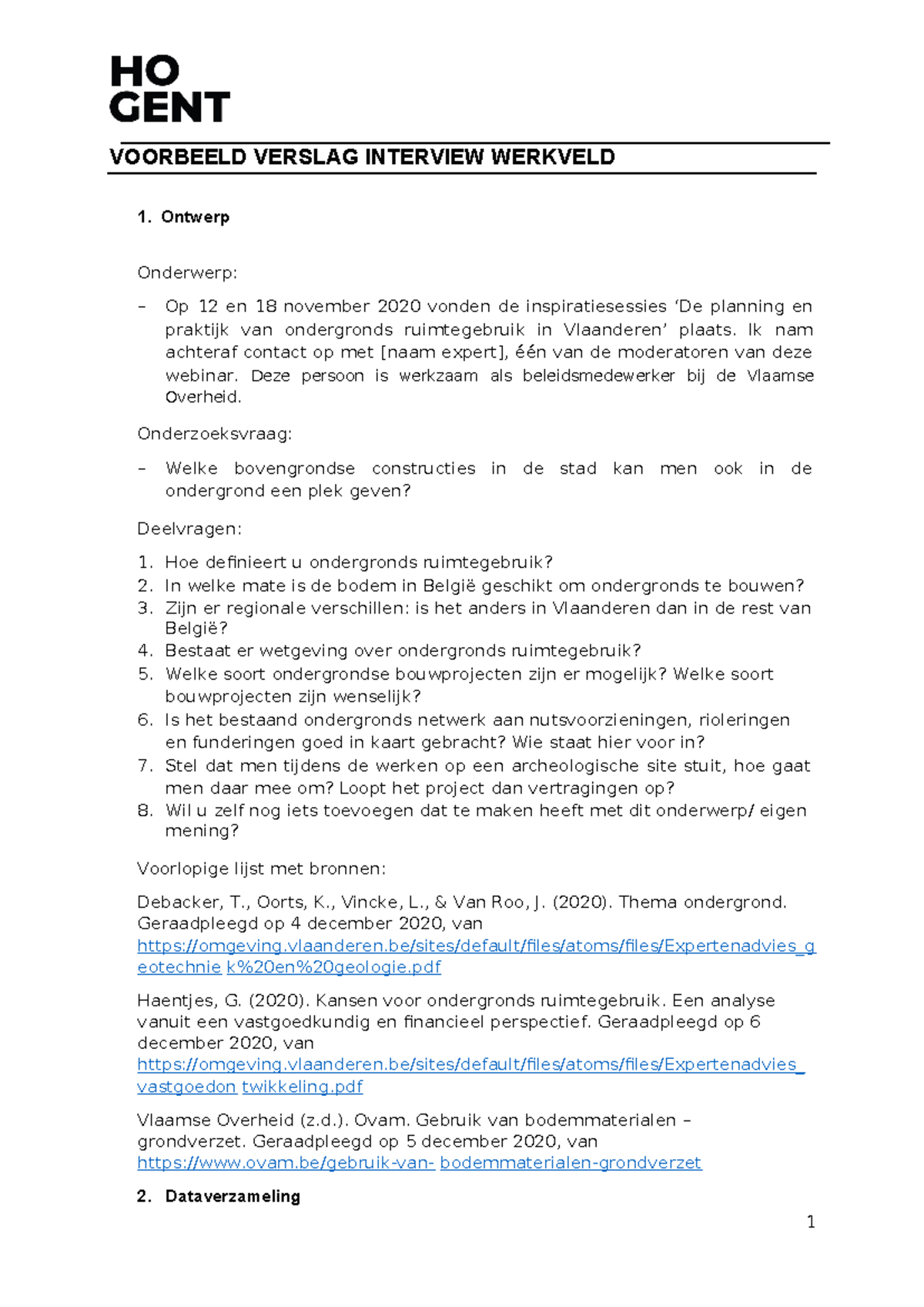 Interview voorbeeld 2 - VOORBEELD VERSLAG INTERVIEW WERKVELD 1. Ontwerp ...